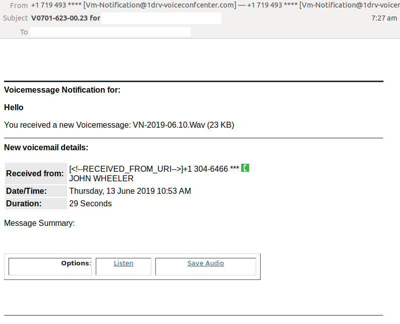“Voicemessage Notification” email is actually a phishing scam