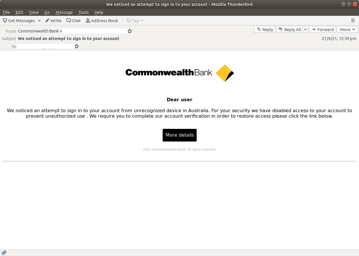 Commonwealth Bank Customers Targeted with Fake ‘Security Alert’ Email
