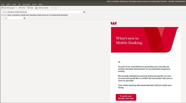 Legitimate-looking phishing email spoofing Westpac claims users ...