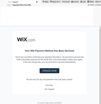 Watch out: Phishing email impersonating Wix claims your ‘payment method ...