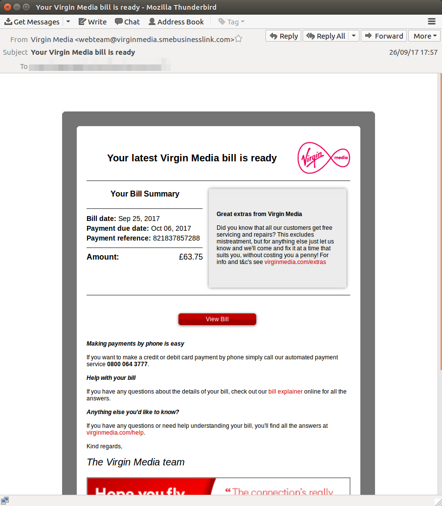 Careful what you click this morning: Virgin Media Bill scam & eFax ...