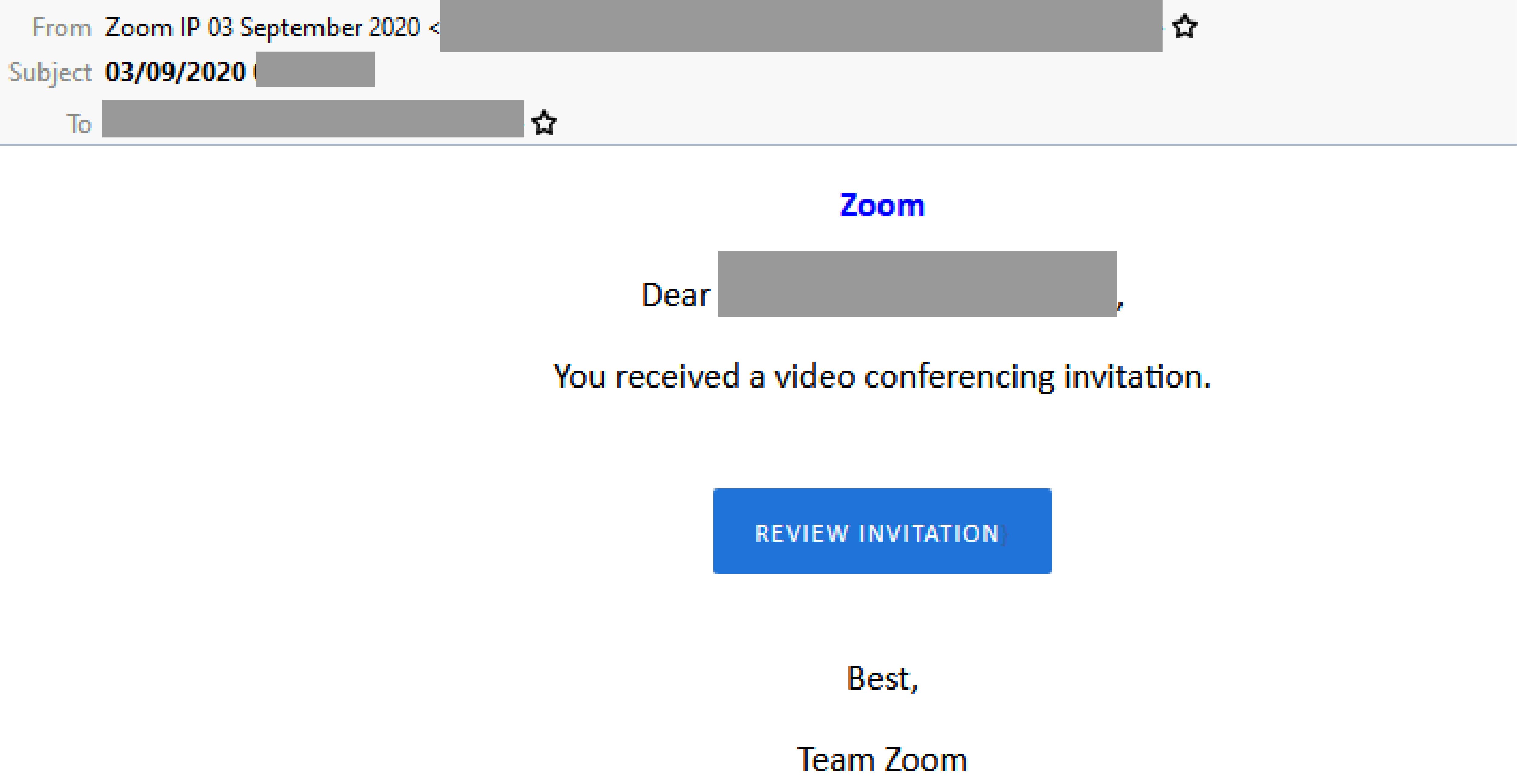 Beware: Zoom-themed phishing email scam intercepted