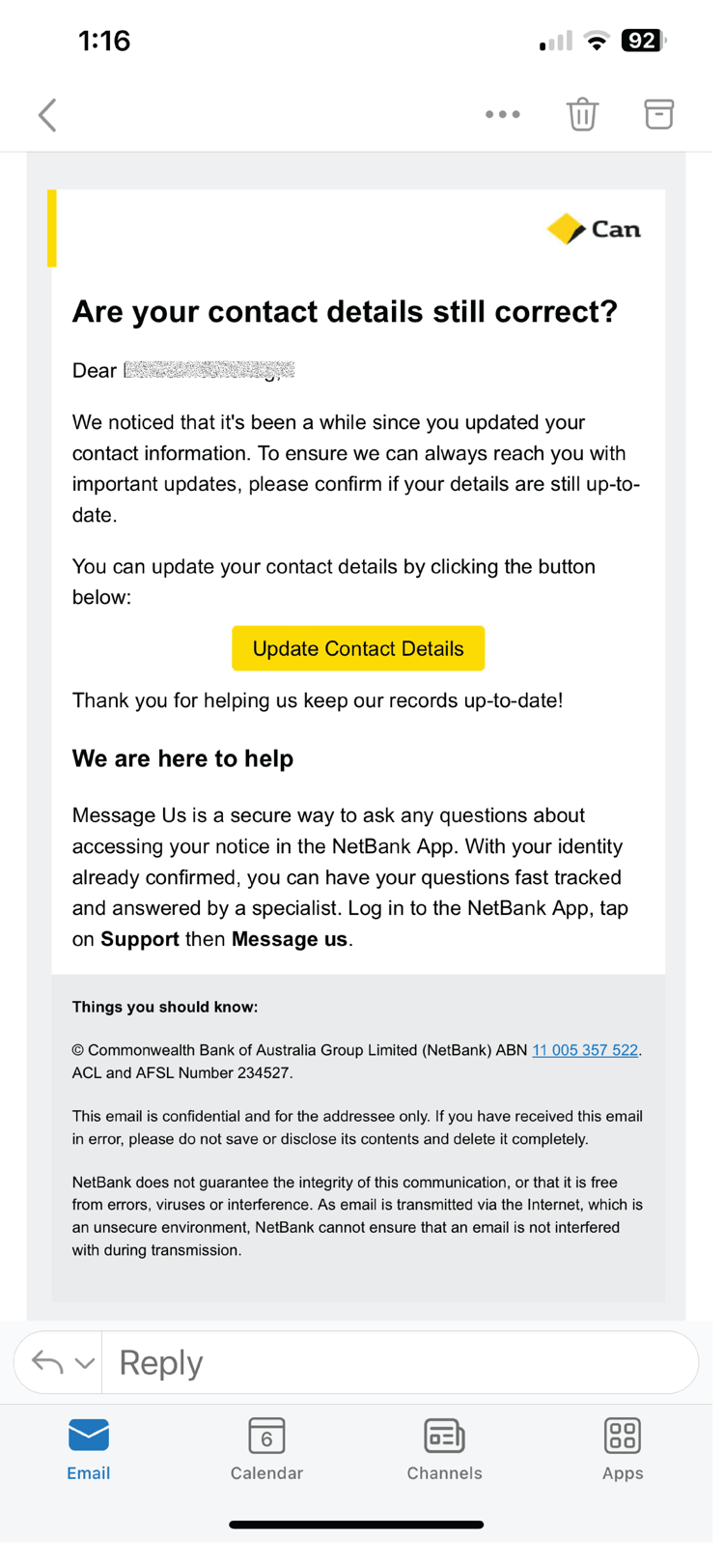 CBA Customers Warned of NetBank Email Scam