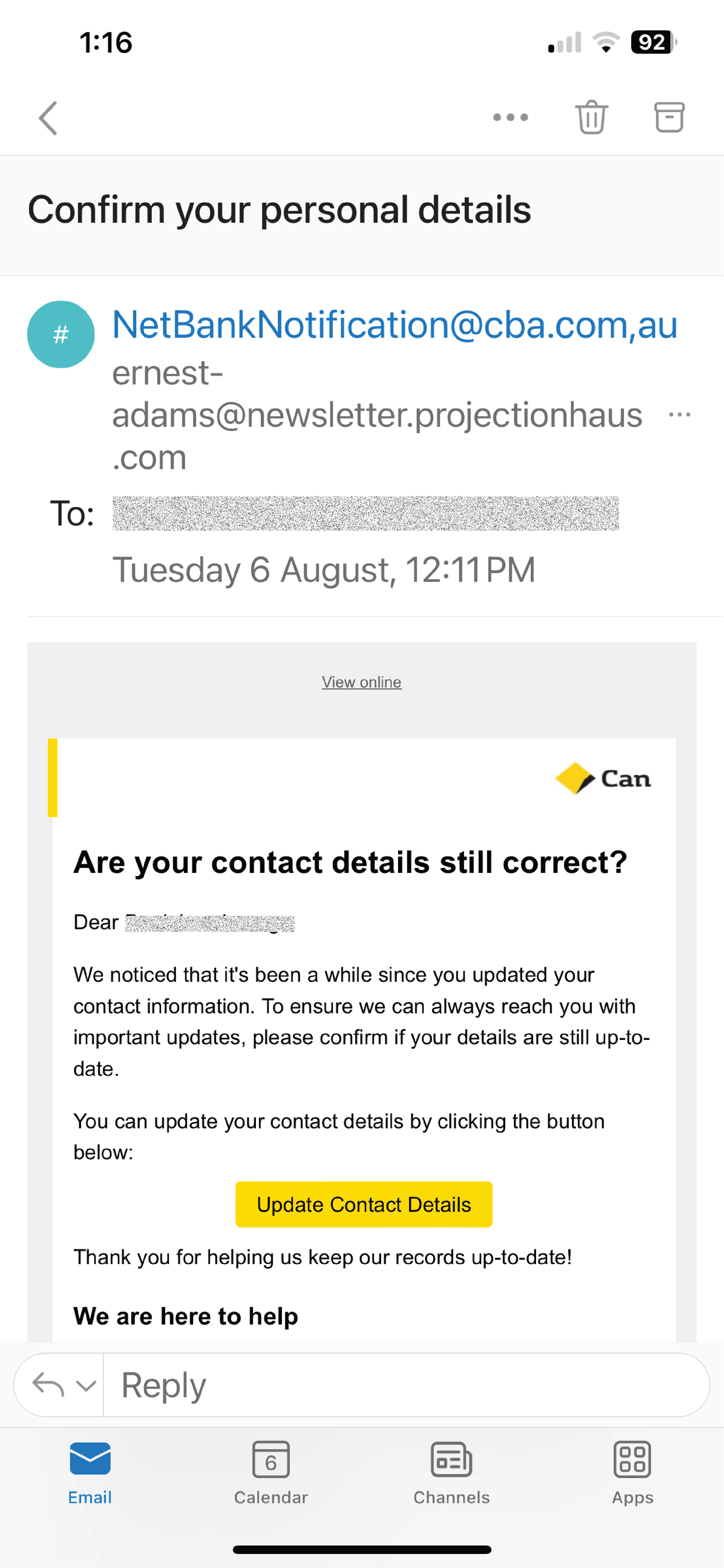 CBA Customers Warned of NetBank Email Scam