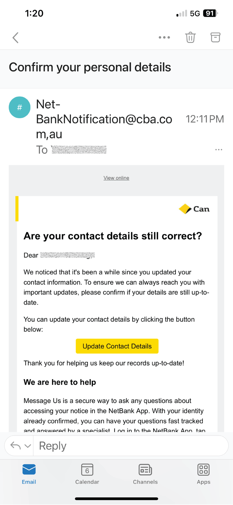 CBA Customers Warned of NetBank Email Scam