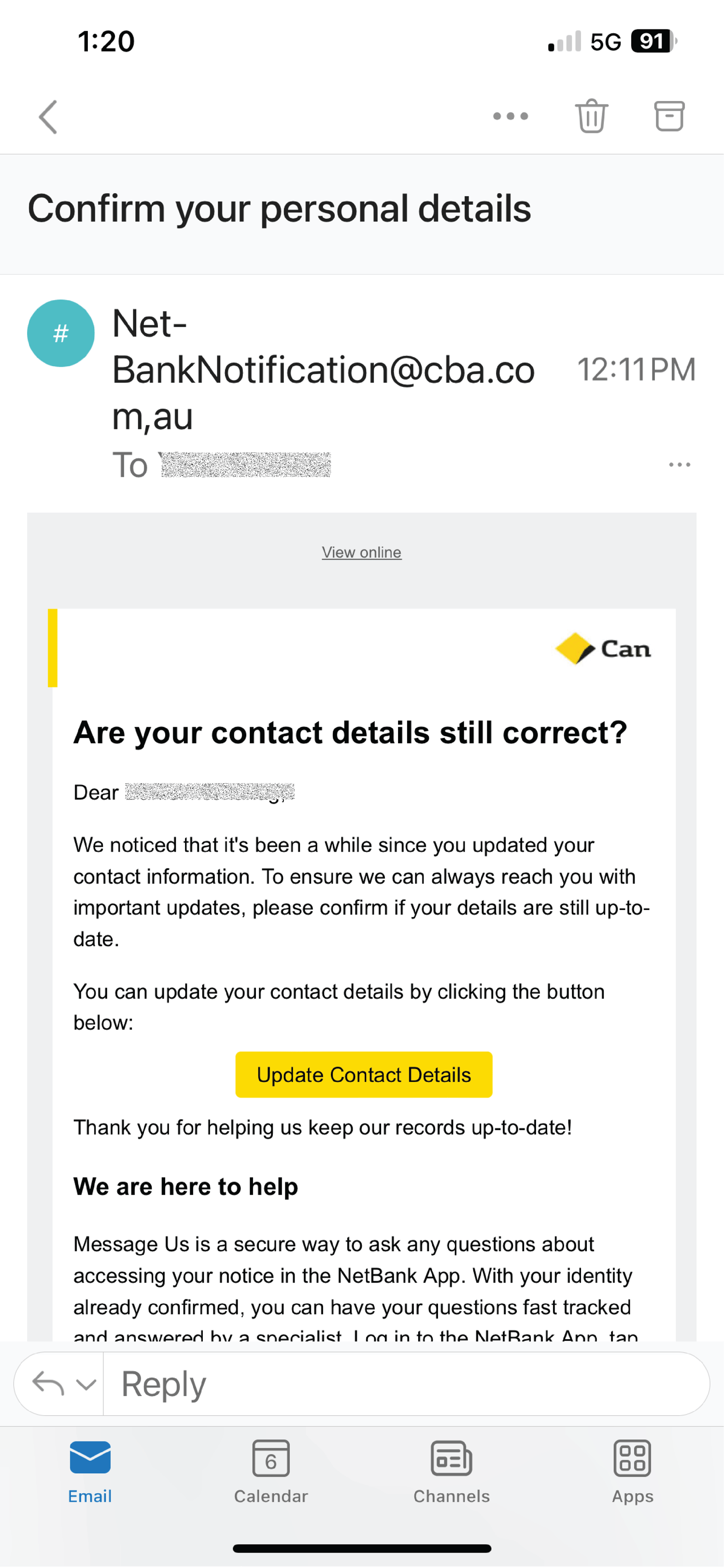 CBA Customers Warned of NetBank Email Scam