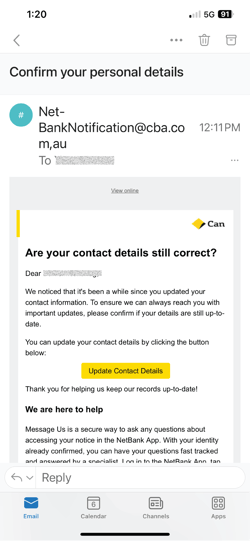 CBA Customers Warned of NetBank Email Scam