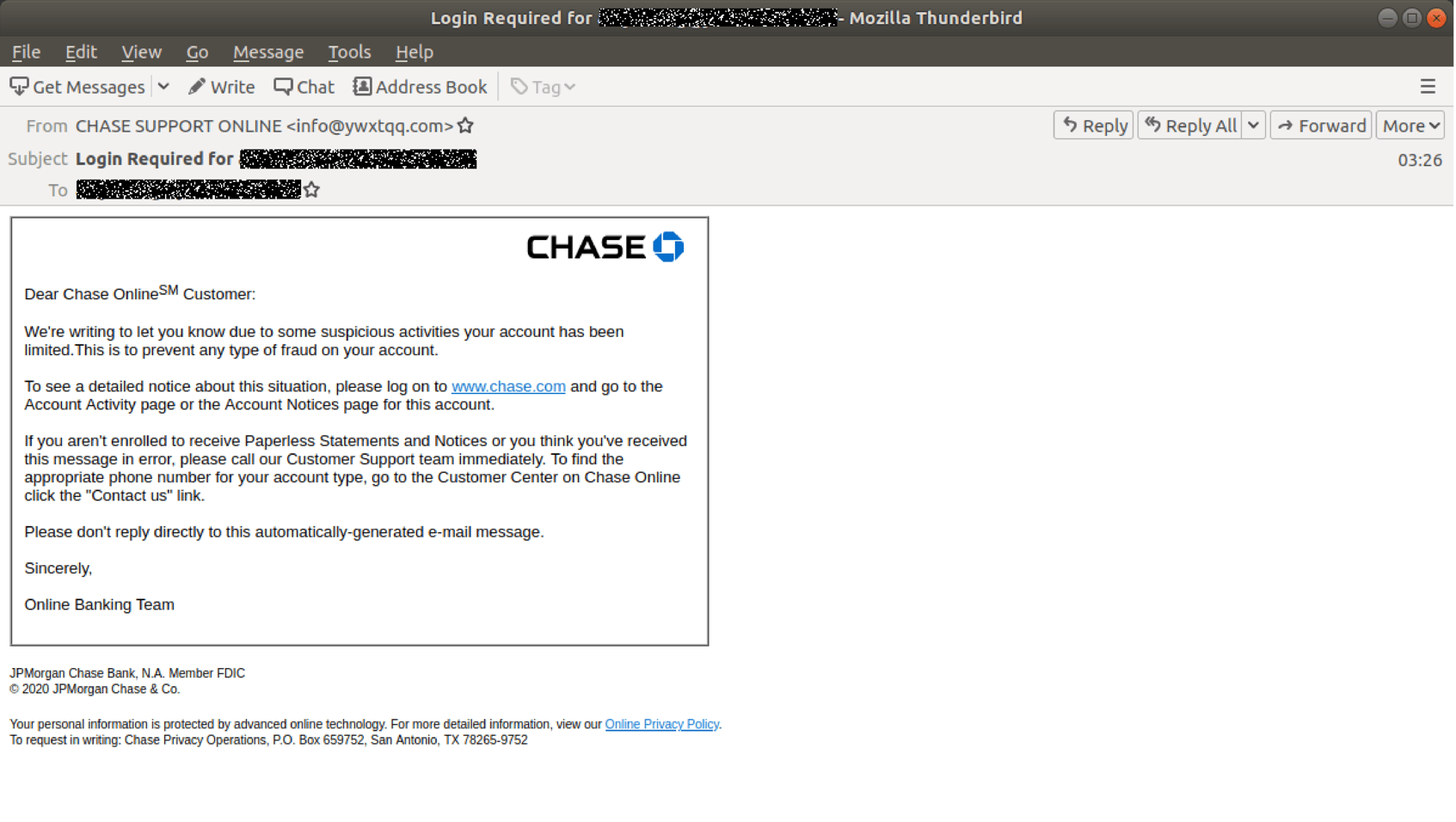 Chase Bank Customers Beware of New Phishing Email Scam