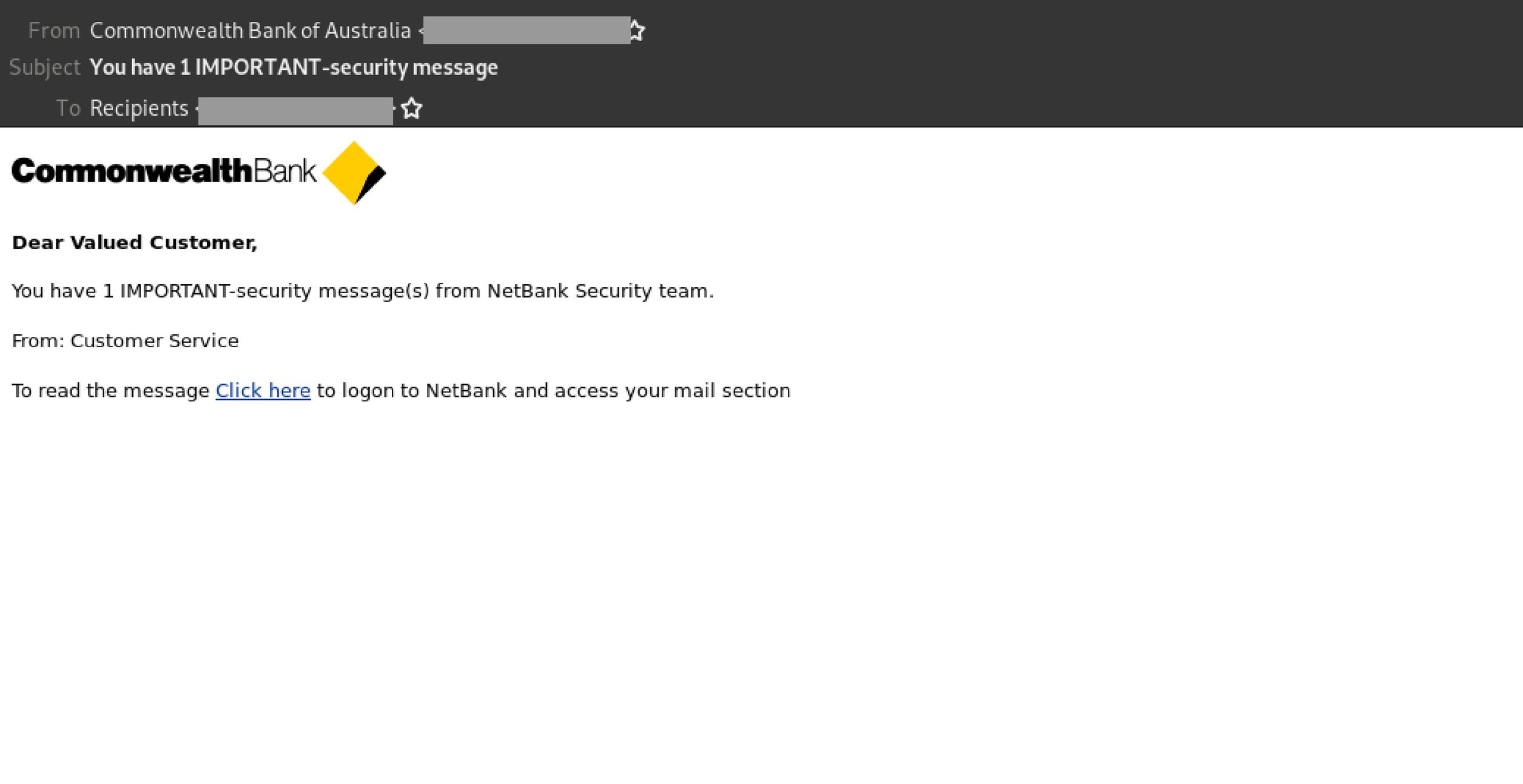 Commonwealth Bank spoofed in phishing email containing fake ‘security ...