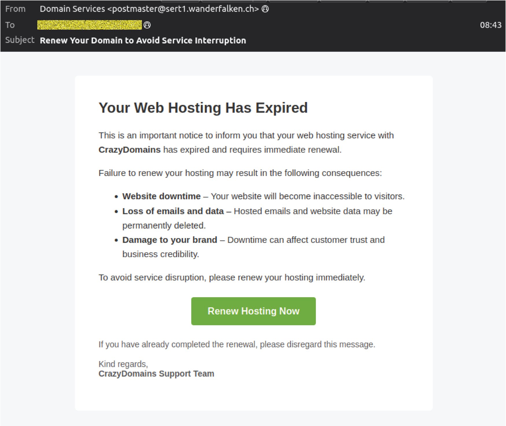 Crazy Domains spoofed in domain renewal scam