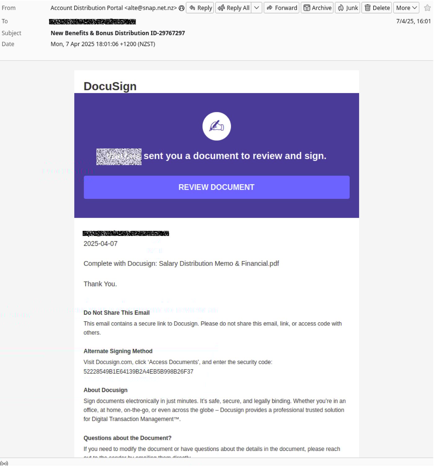 DocuSign Email Scam Shares Fake Salary Distribution Memo