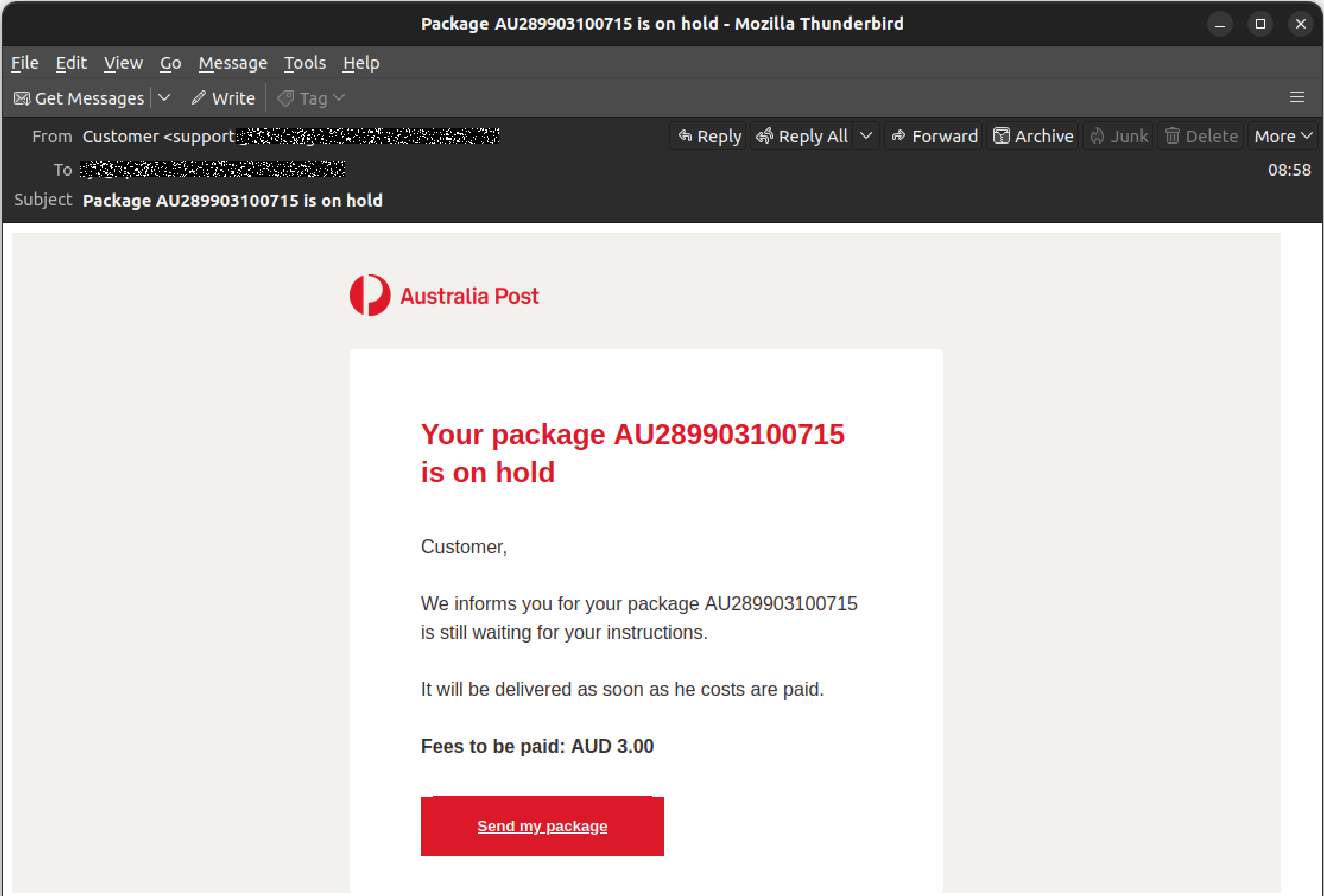 Your Package on Hold: Australia Post Spoofed in Phishing Scam
