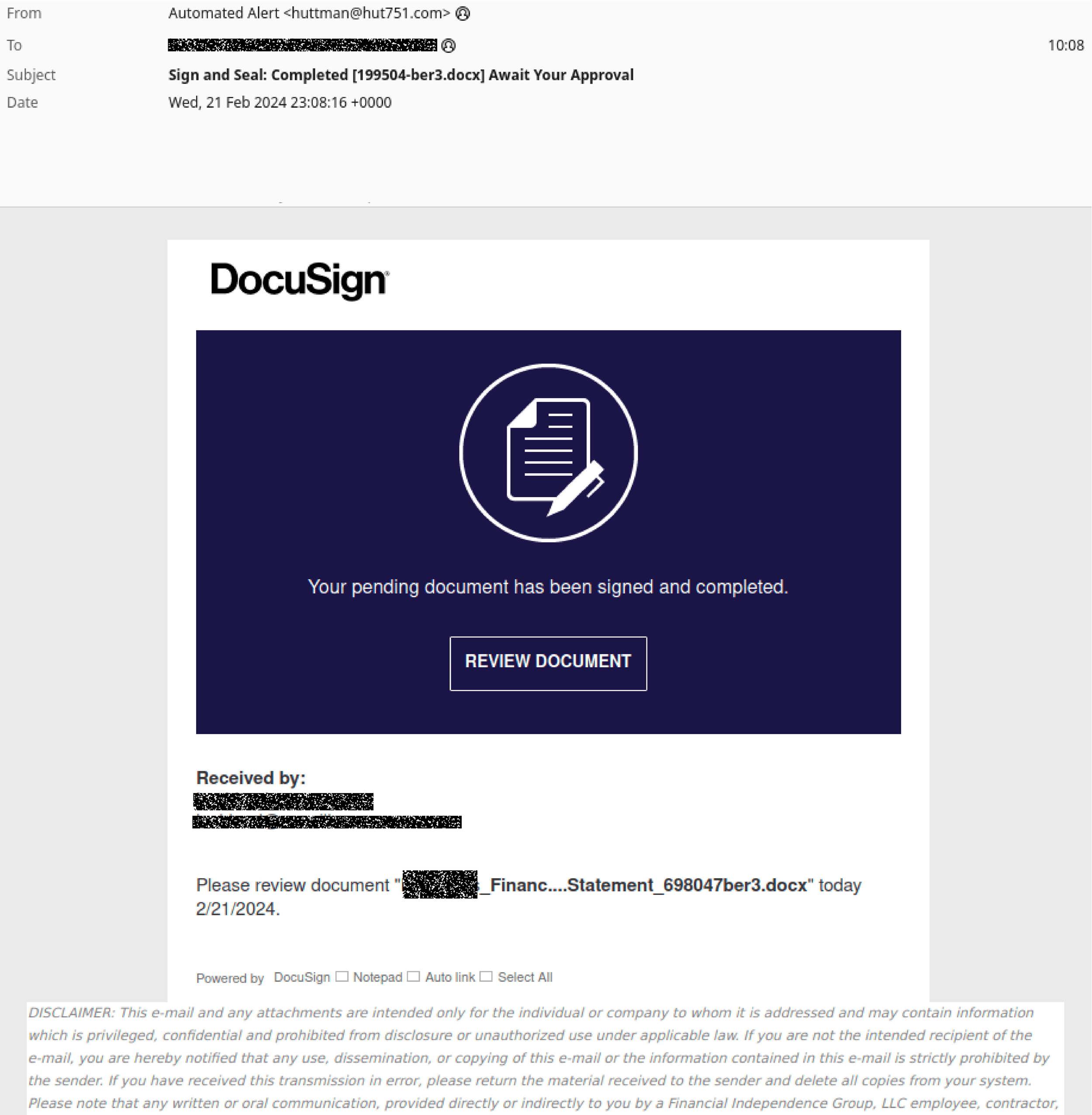 Warning DocuSign Scam Emails Circulating
