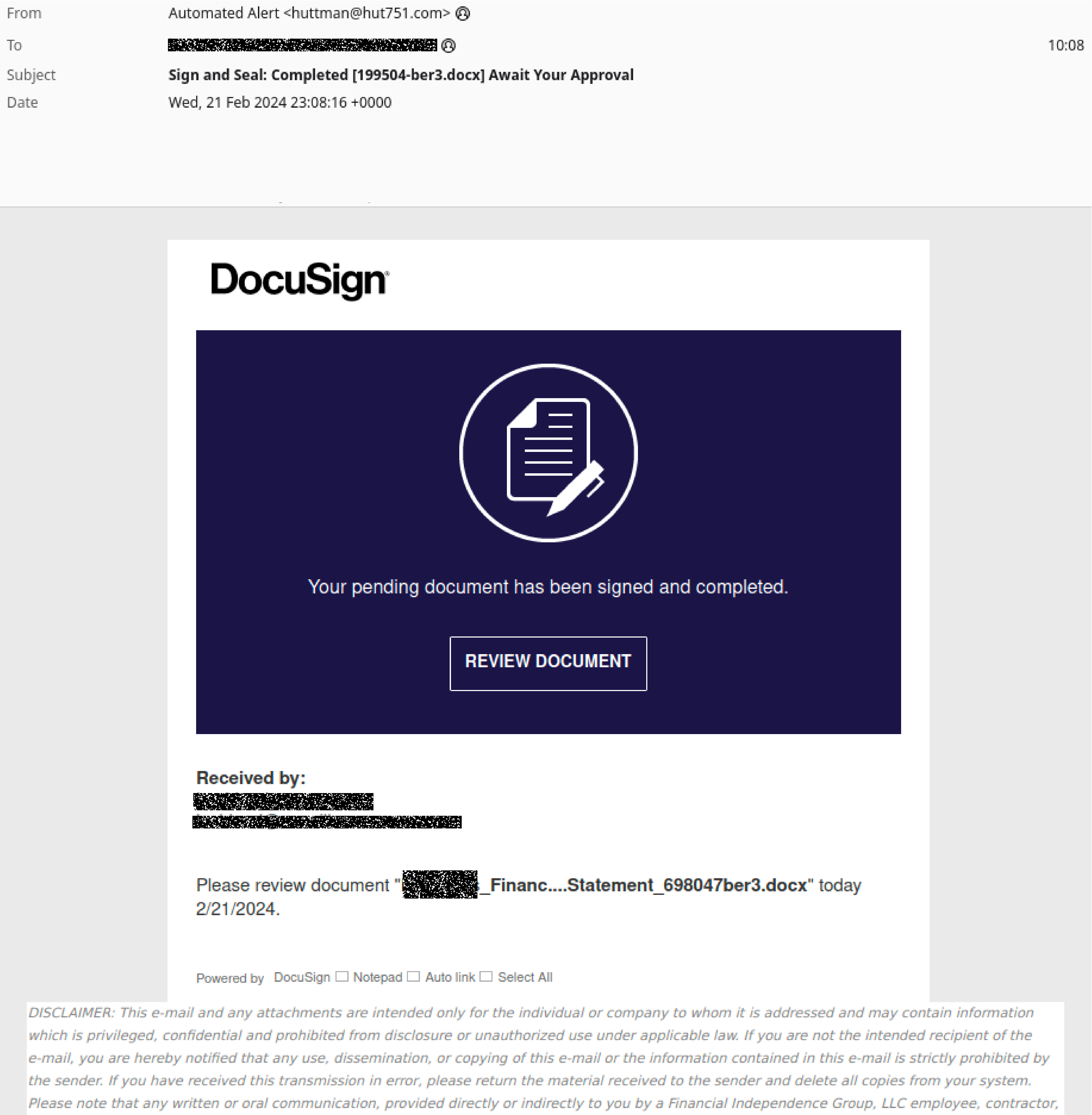 Warning DocuSign Scam Emails Circulating