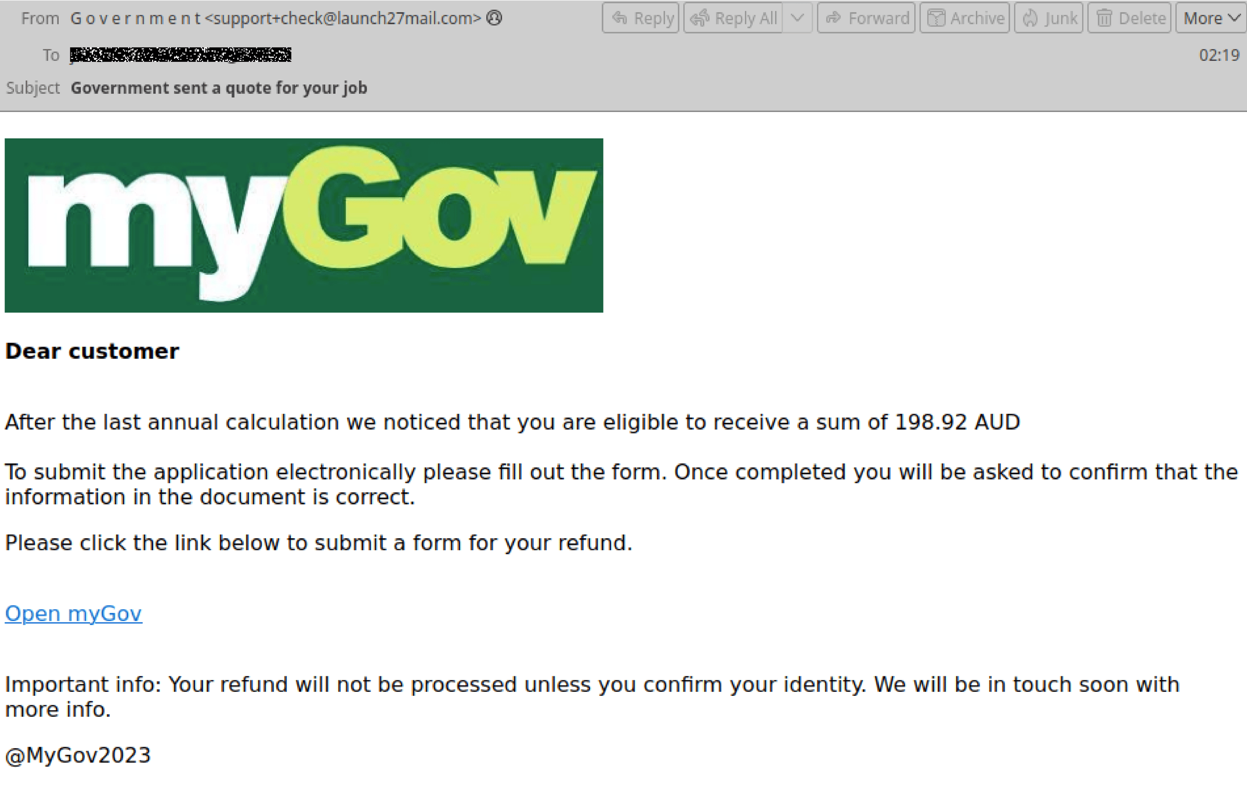 myGov Refund Email Scam Hits Inboxes