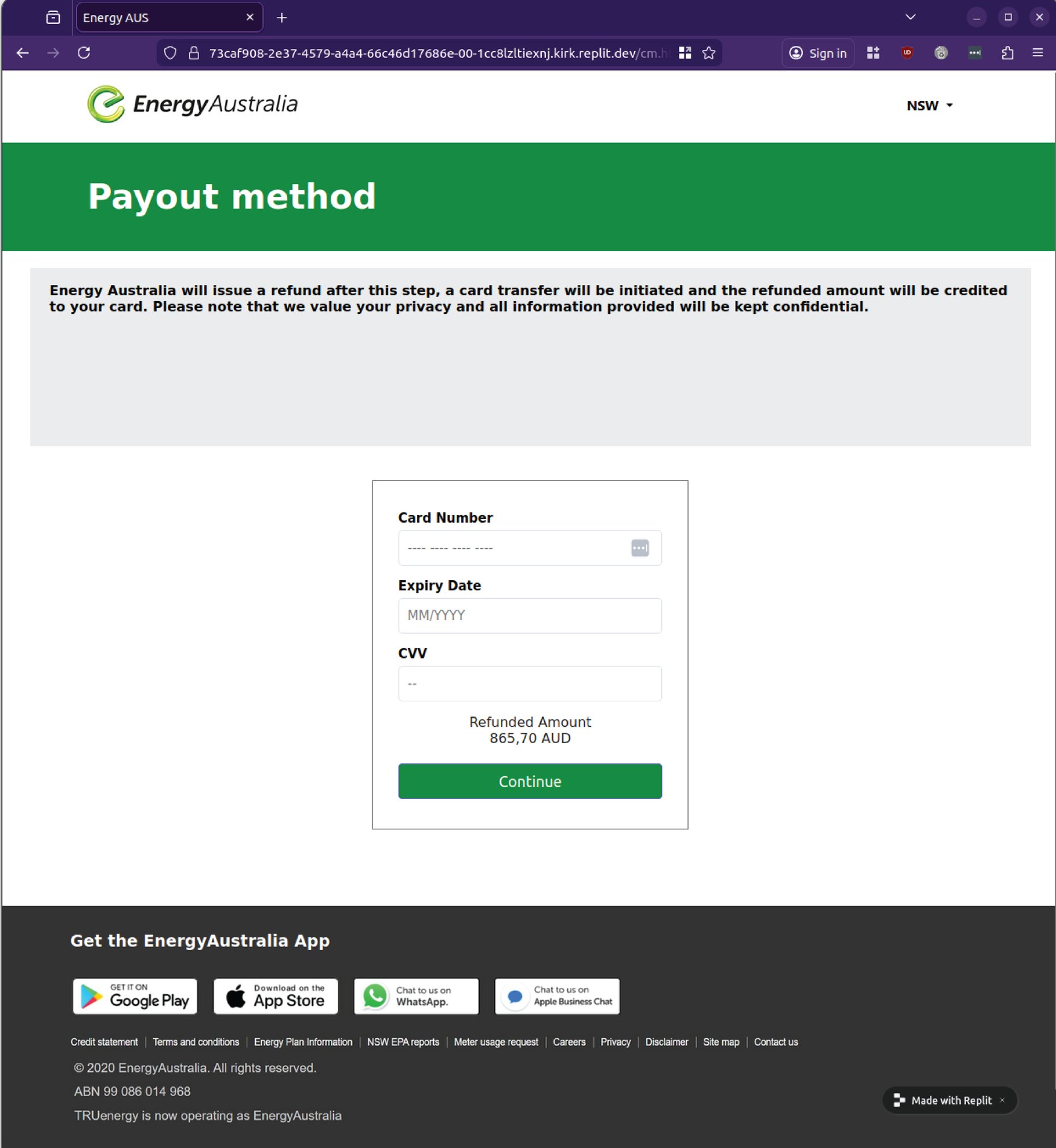 EnergyAustralia 'Request a refund' phishing scam