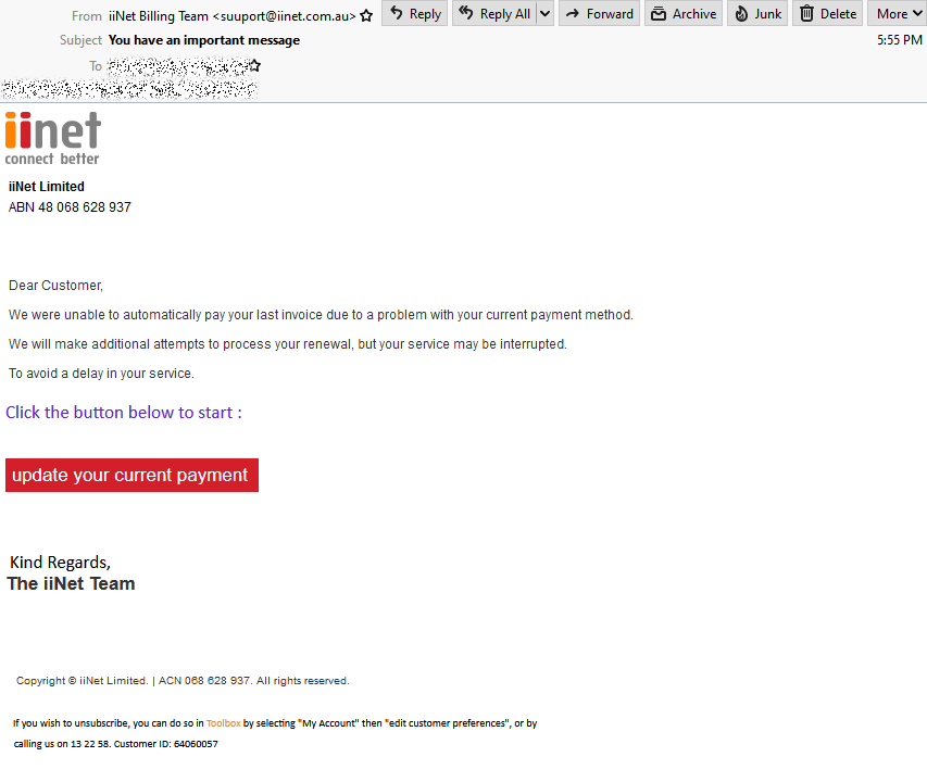 iiNet phishing email scam hits inboxes