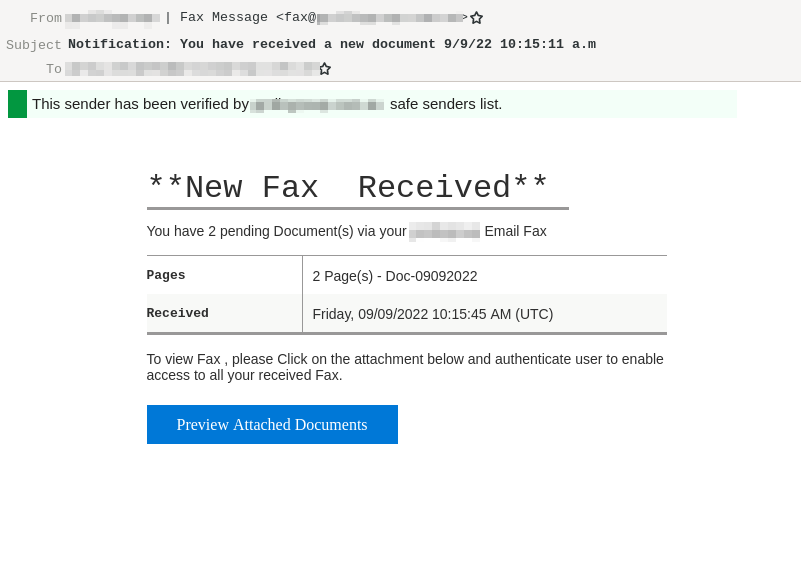 “New Fax Received” Email Directs to Outlook Branded Phishing Scam