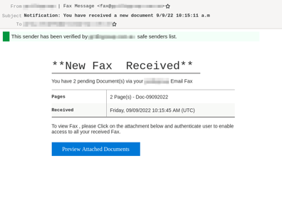 “New Fax Received” Email Directs to Outlook Branded Phishing Scam