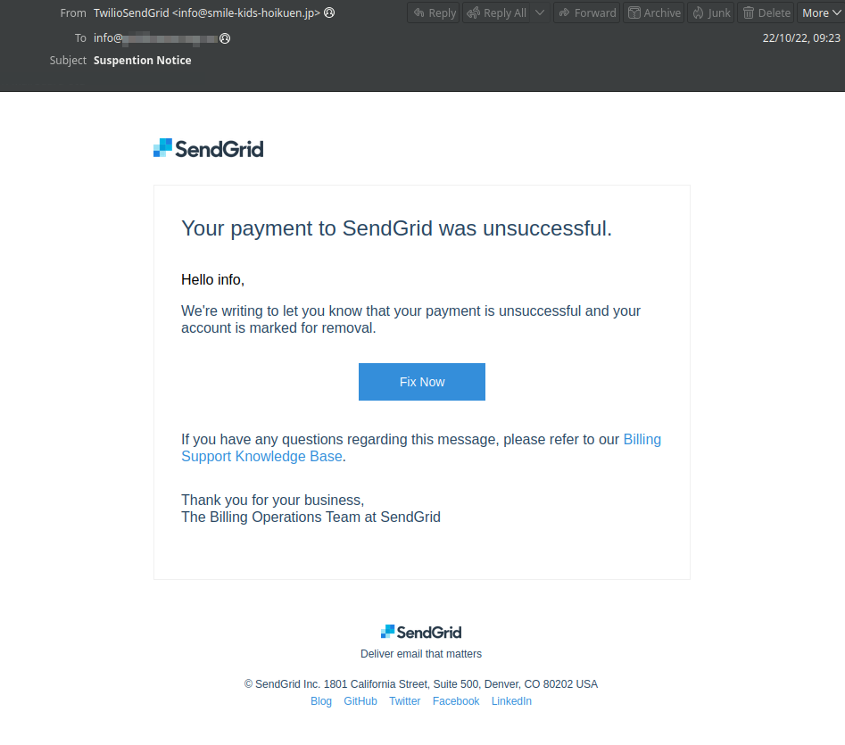 New email scam warns your SendGrid account will be removed