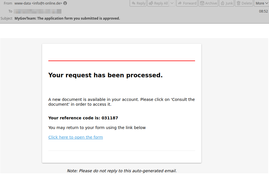 myGov Phishing Email Claims “A New Document is Available in Your Account”