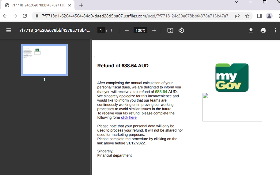 myGov Phishing Email Claims “A New Document is Available in Your Account”