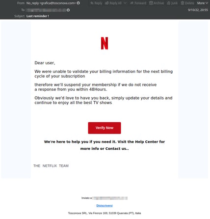 Netflix customers given “Last Reminder” in new email phishing scam
