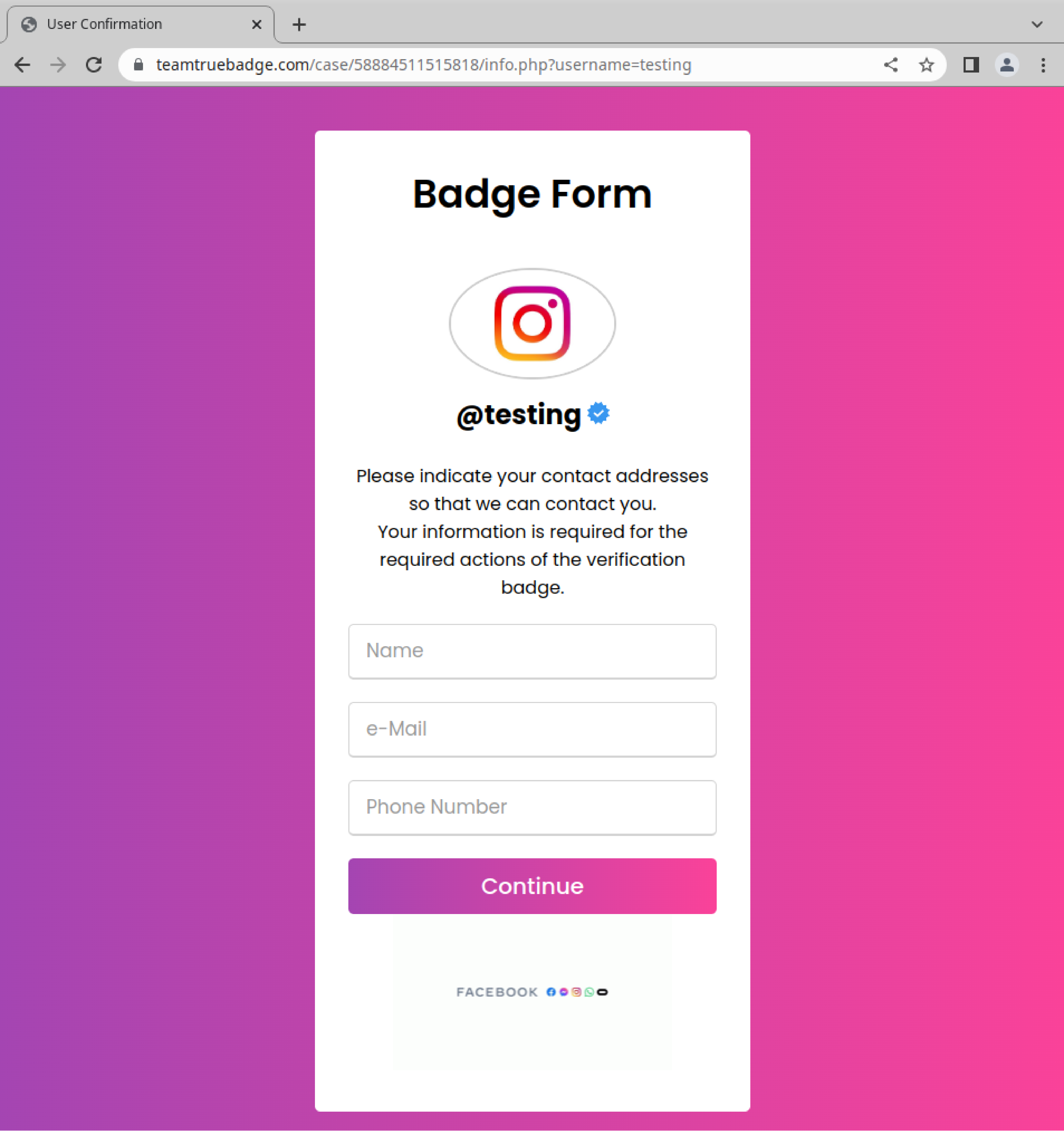 New Insta “Blue Badge” Phishing Email