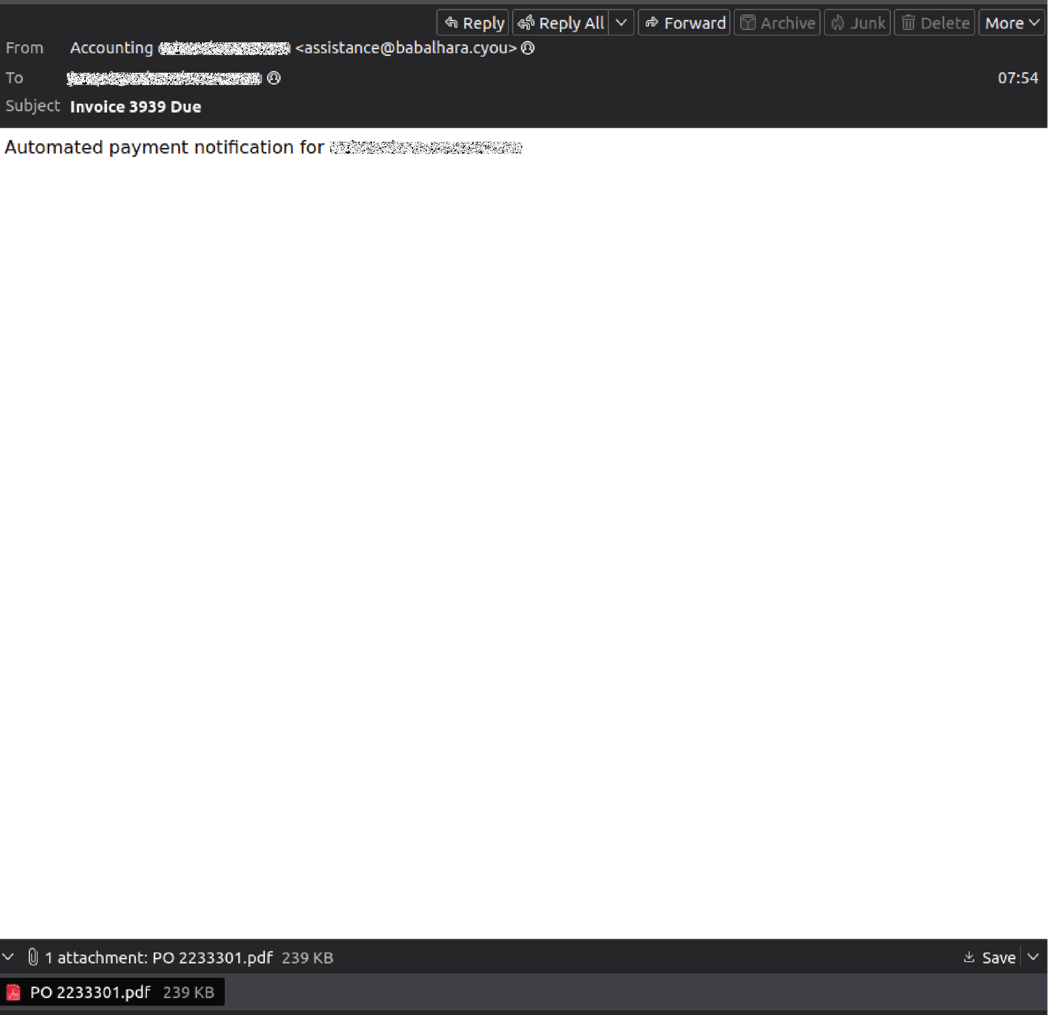 Invoice Scam Uses PDF Attachment to Harvest Credentials