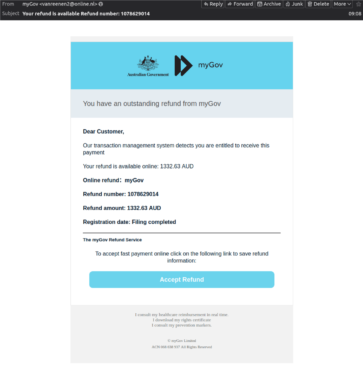 myGov Refund Email Scam Targets Aussies