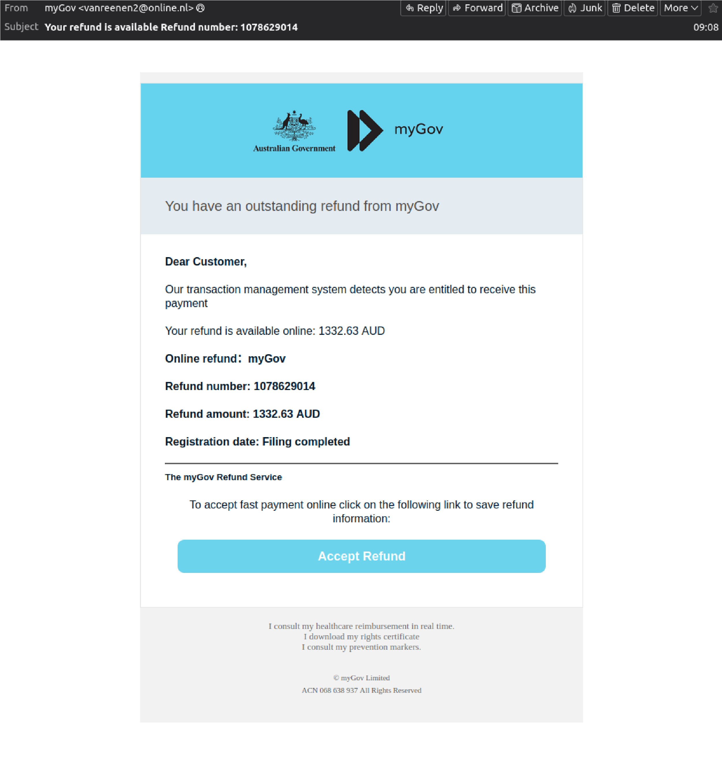 myGov Refund Email Scam Targets Aussies