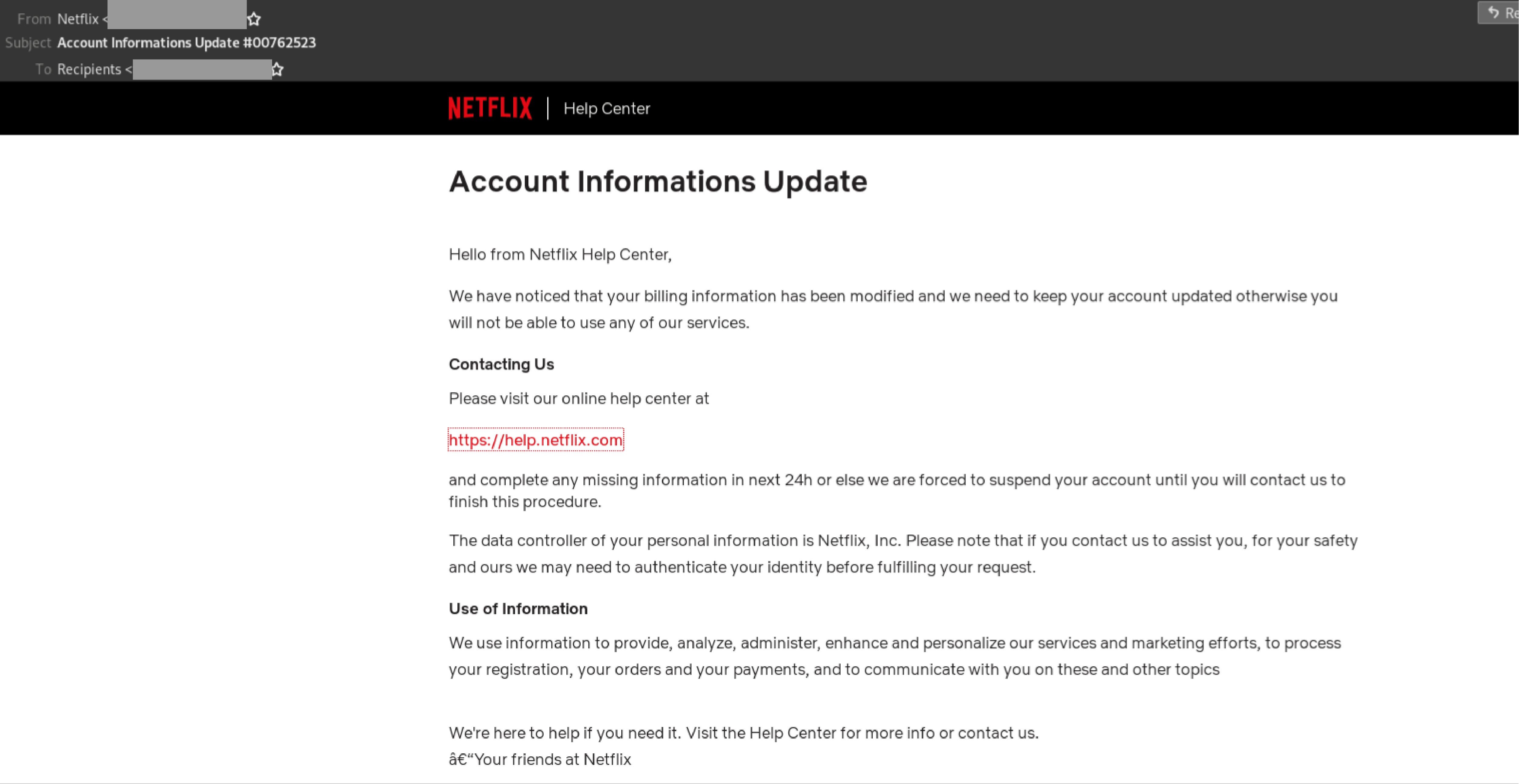 Netflix brandjacked again; phishing email uses 3-step verification to ...