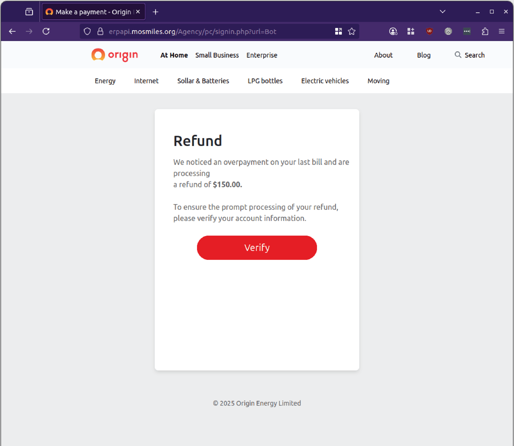 Fake Origin Energy Refund Email Targets Australians with Multi-Step Scam