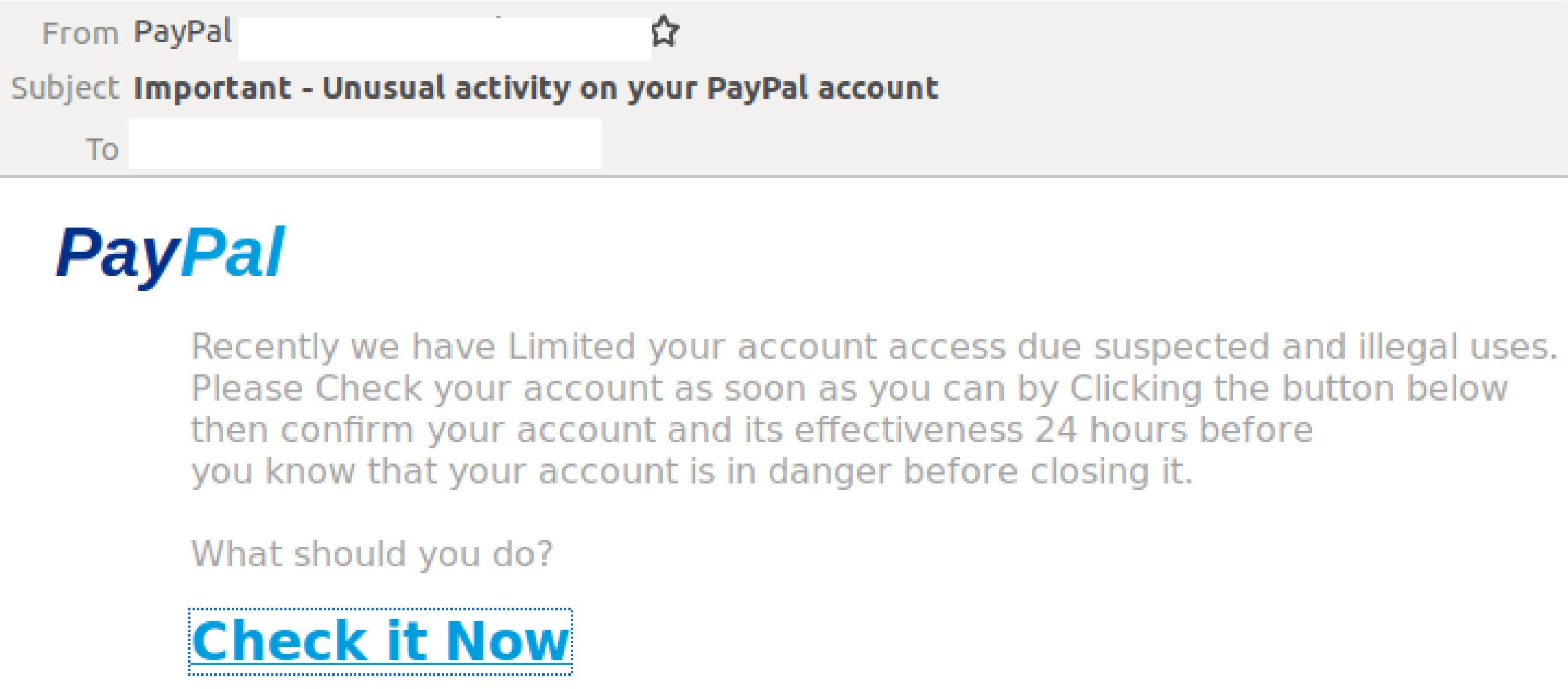 Email scam spoofs PayPal again; suspected to deliver a phishing attack
