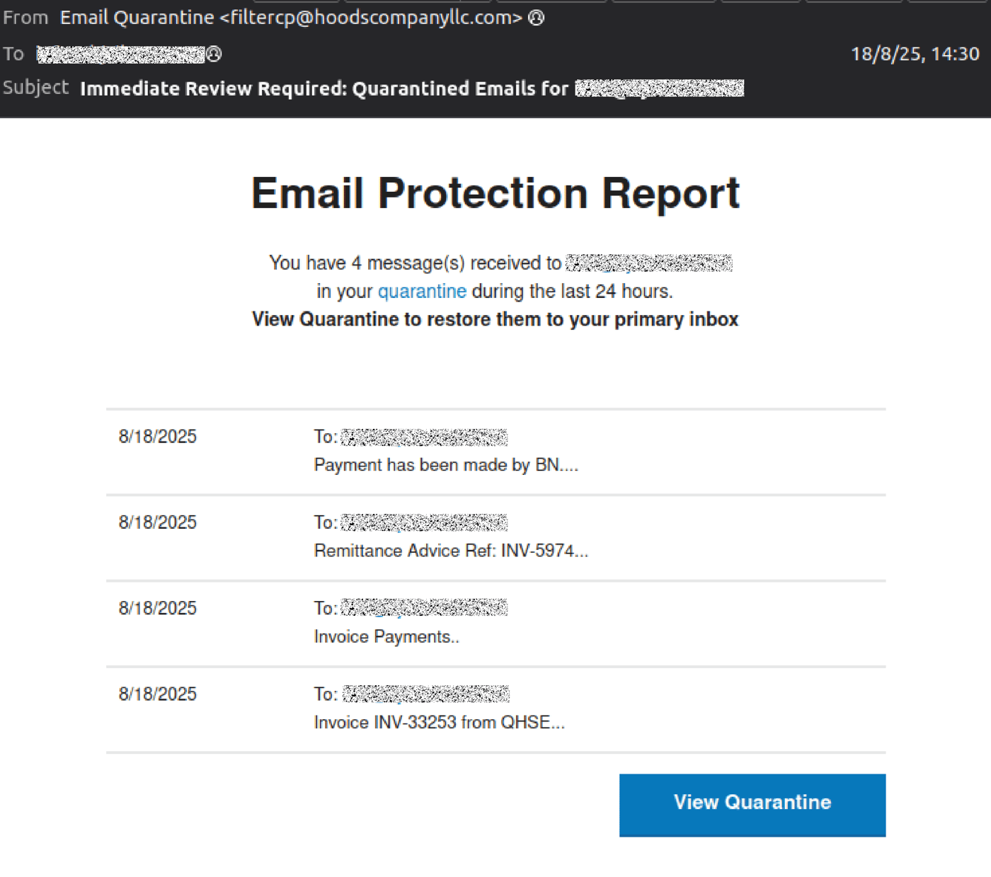 “Email Quarantine” phish targets passwords