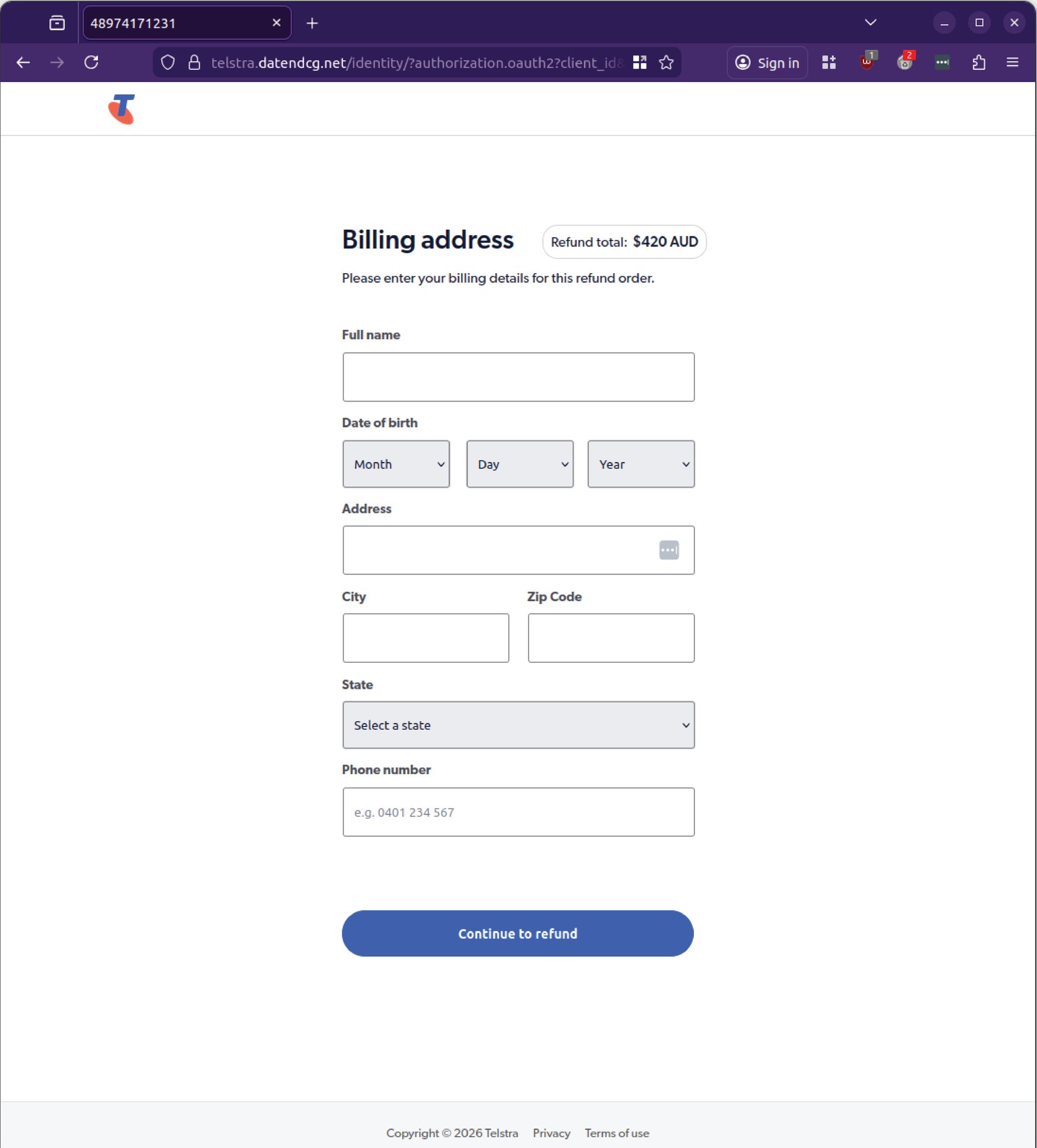 Telstra spoofed in “Billing Adjustment” refund scam