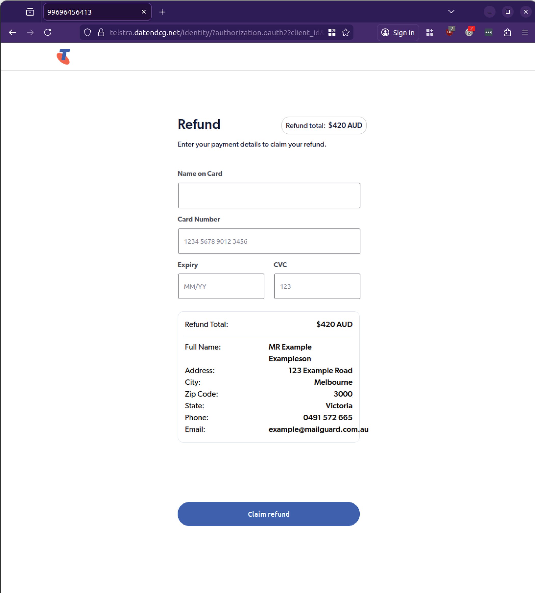 Telstra spoofed in “Billing Adjustment” refund scam