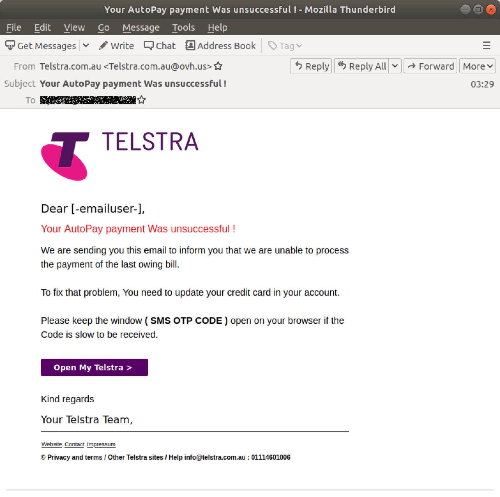 Telstra Customers Warned of “Unsuccessful Payment” In New Scam