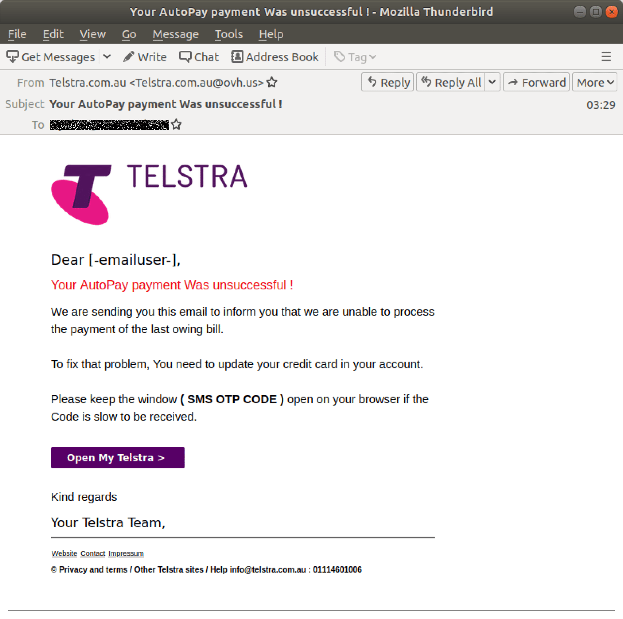 Telstra Customers Warned of “Unsuccessful Payment” In New Scam