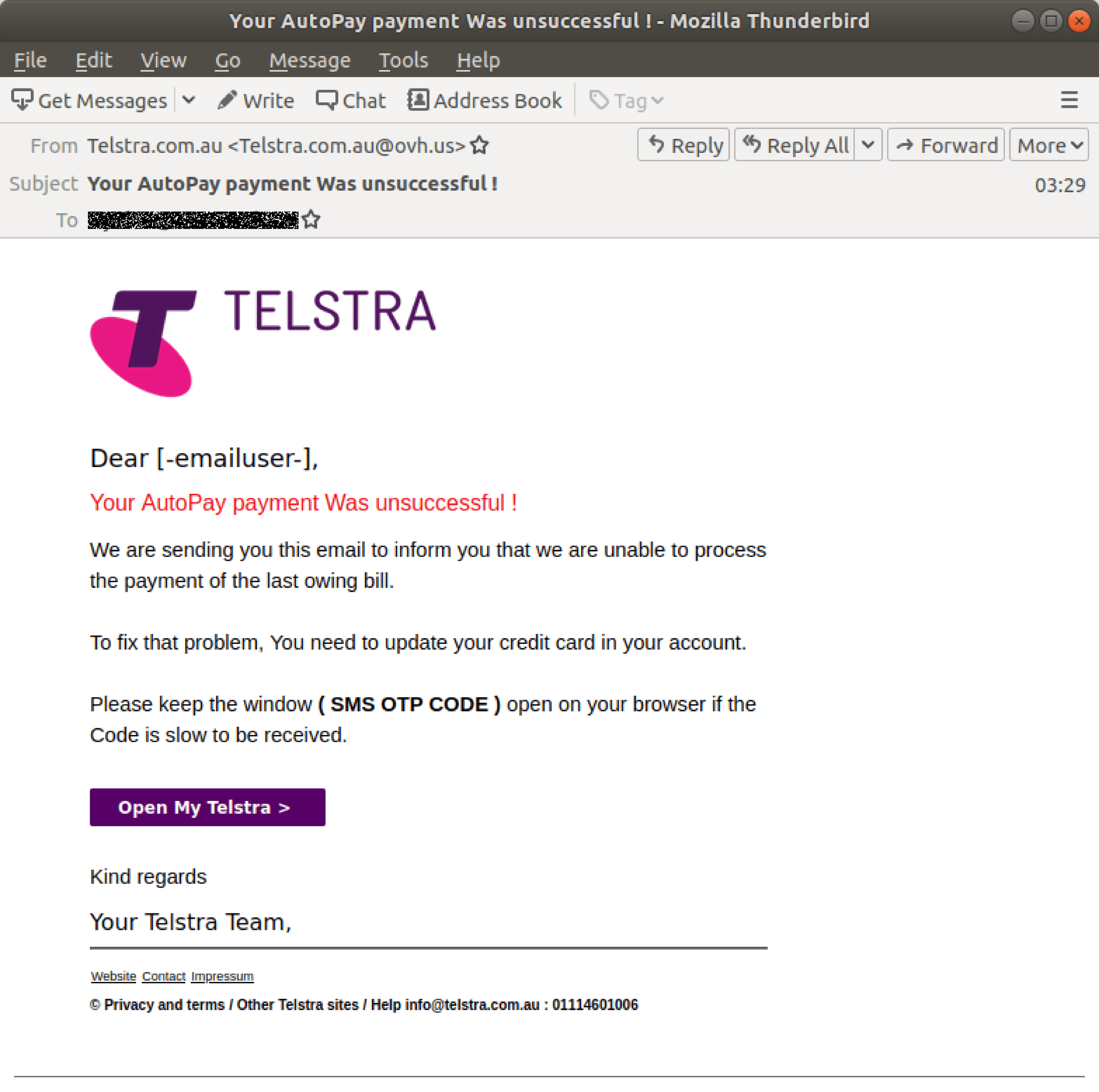 Telstra Customers Warned of “Unsuccessful Payment” In New Scam
