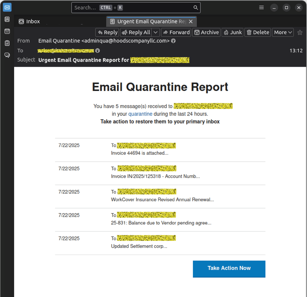 Quarantine Alert Scam Targets Businesses with Webmail Hoax