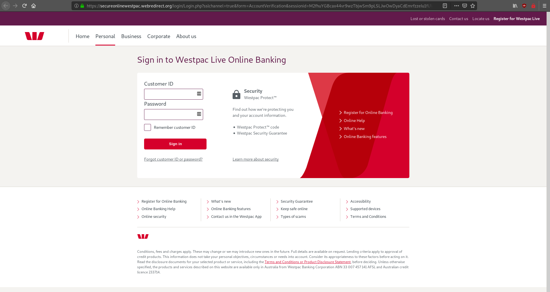 Phishing email spoofing Westpac informs users their card has been put ...