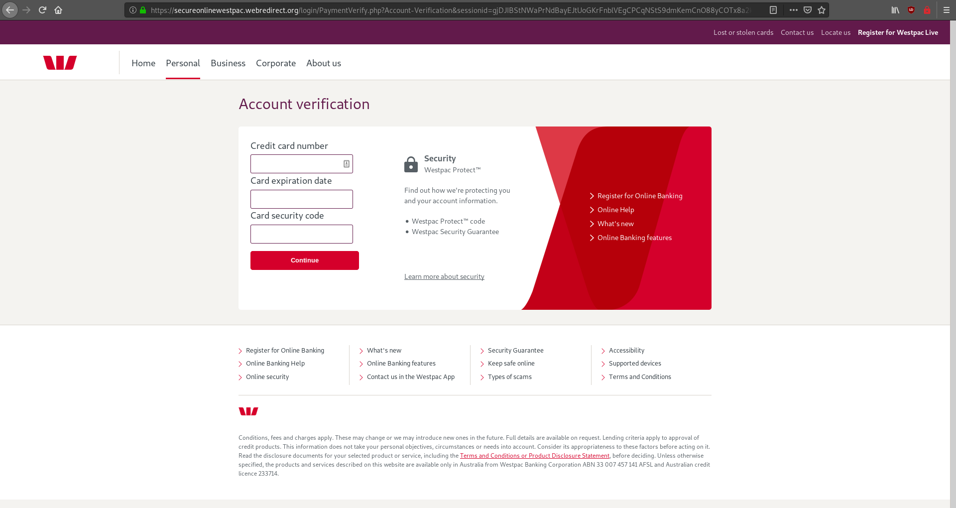 Phishing email spoofing Westpac informs users their card has been put ...