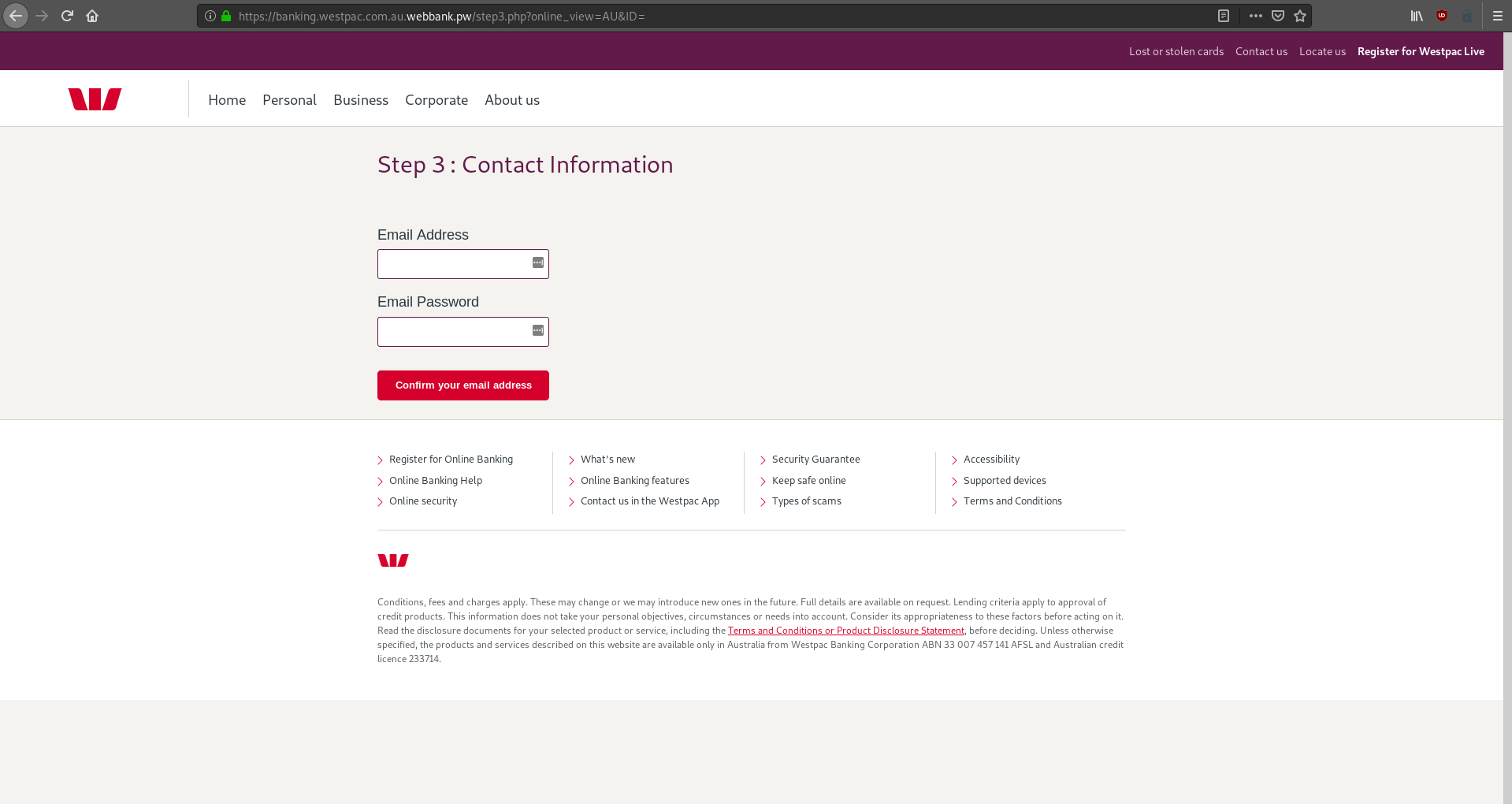 ‘Security Alert’ email supposedly from Westpac delivers phishing attack
