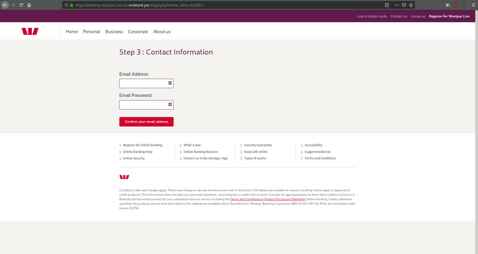 ‘Security Alert’ email supposedly from Westpac delivers phishing attack
