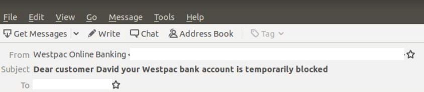 Legitimate-looking phishing email spoofing Westpac claims users ...