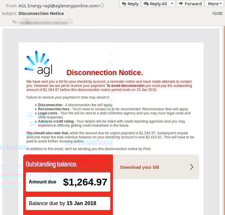 Fake AGL Disconnection Notice - New Email Scam