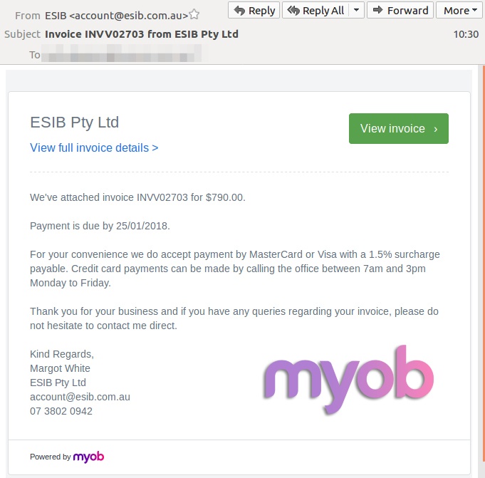 Watch out: fake MYOB invoice scam