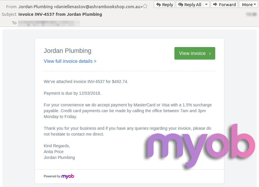 Bogus MYOB invoice links to malware in new scam