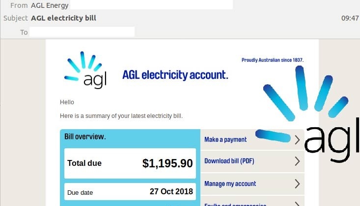 New email scam alert: Brandjacked AGL Electricity bill is a fake